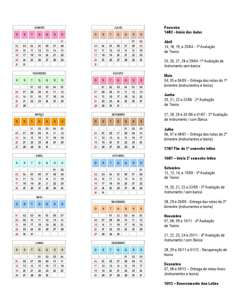 Calendário de Aulas IMMS – FUNDEC